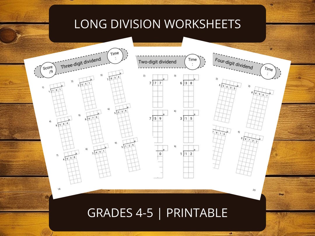 Long Division Worksheets Grades 4-5 | Single Digit Divisor | 2, 3 and 4 ...