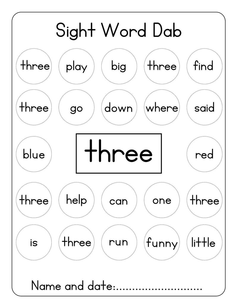 Printable Dolch Sight Words Dab It Worksheets Preschool - Etsy