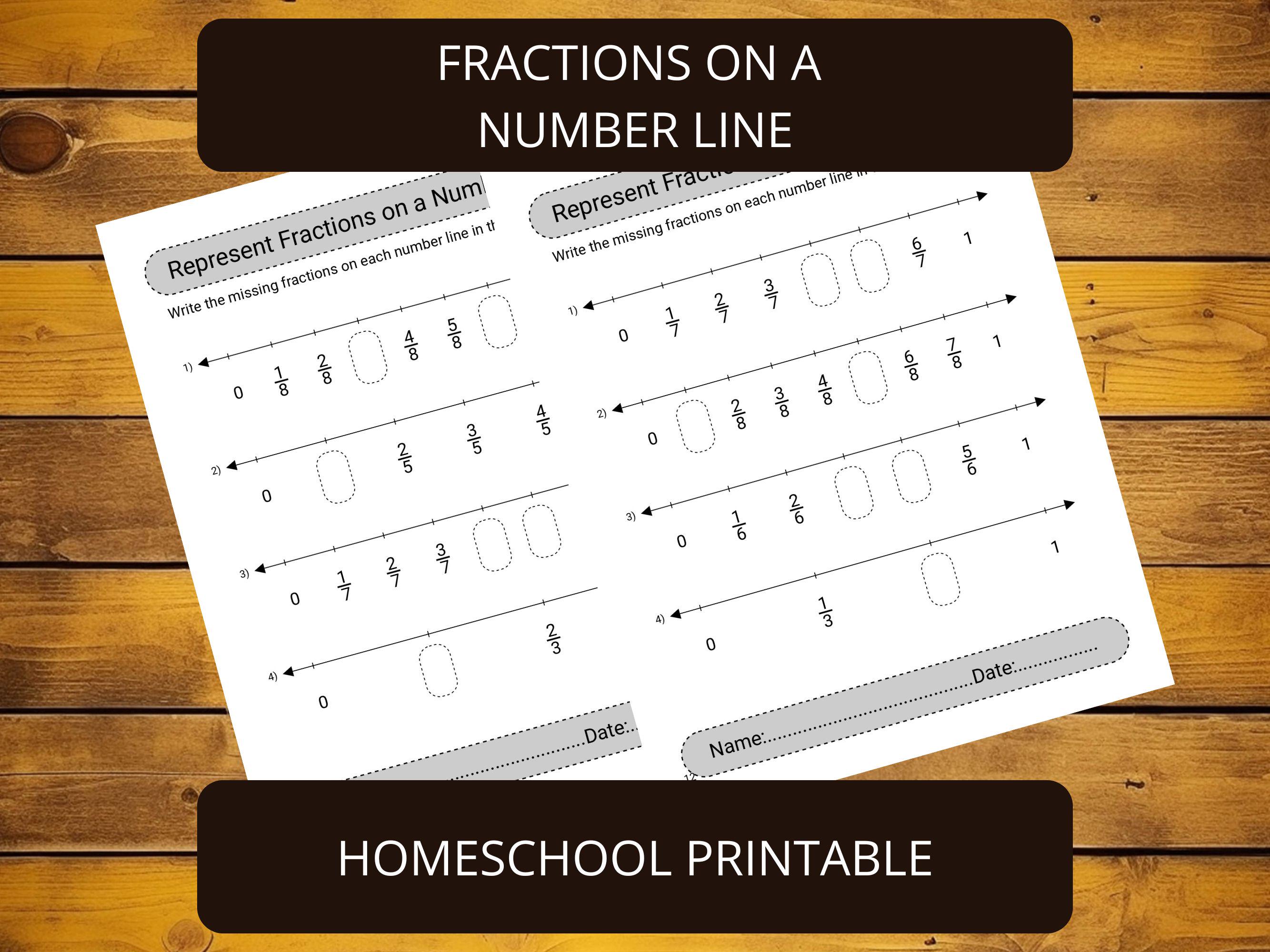 Math Fractions Number Line Worksheets Grade 3 | Write Missing Fractions ...