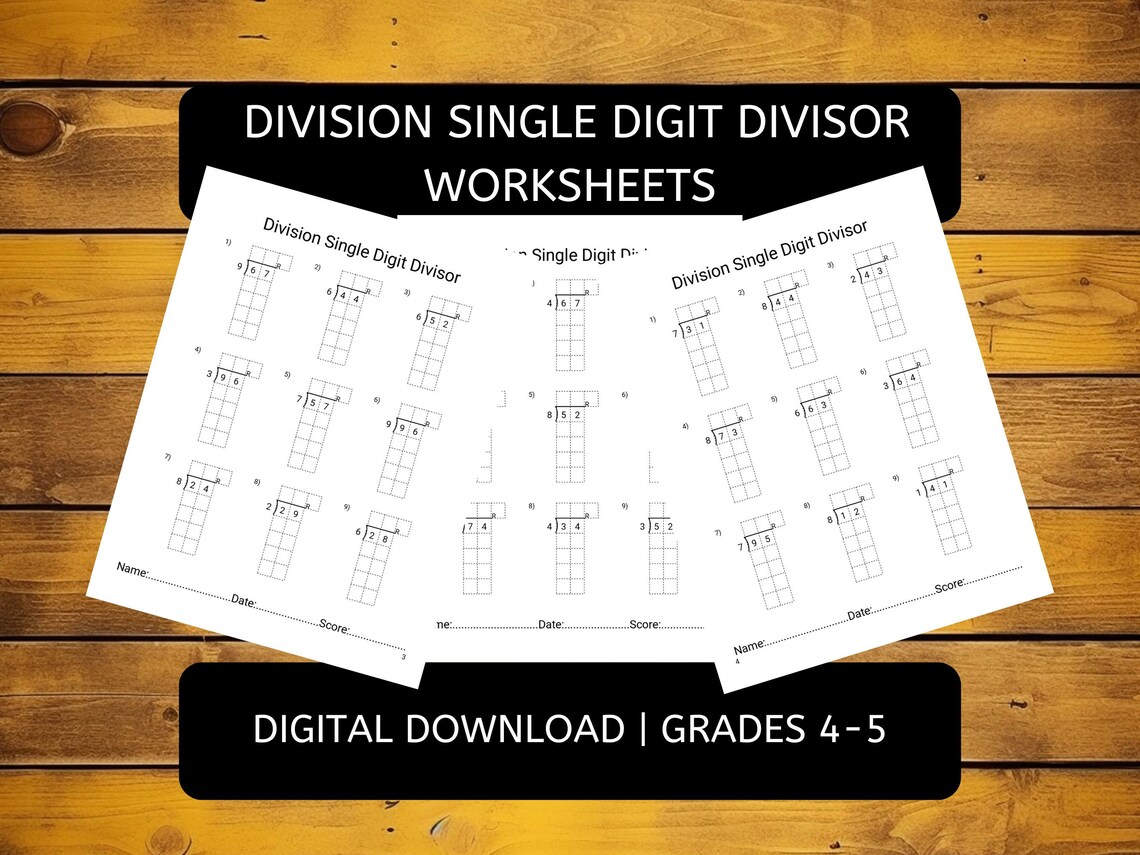 Long Division Worksheets | Single Digit Divisor Grades 4-5 - Etsy