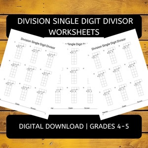 Long Division Worksheets | Single Digit Divisor Grades 4-5 - Etsy