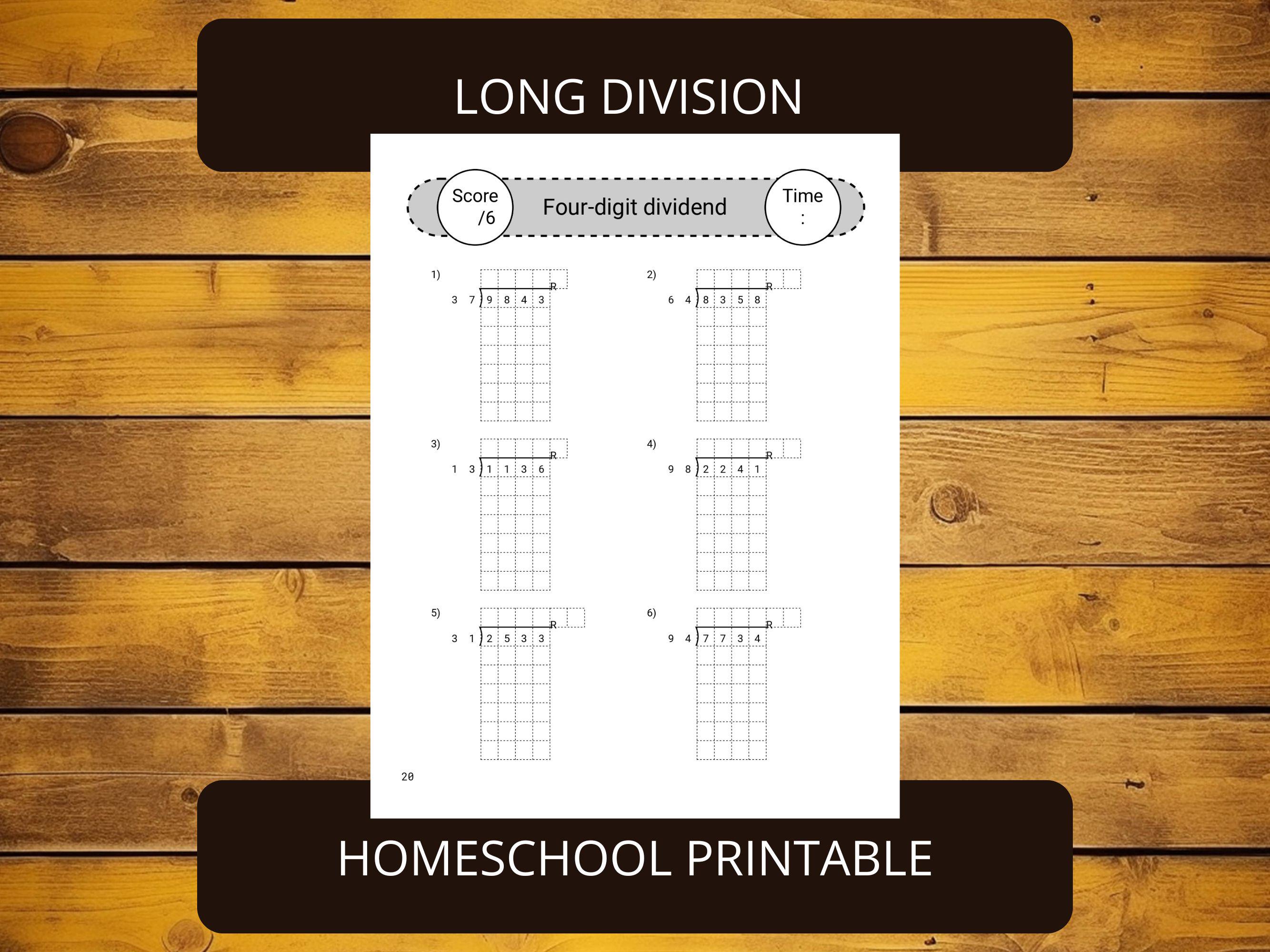 Long Division Math Worksheets Grade 5 | Double Digit Divisor | 4-digit ...