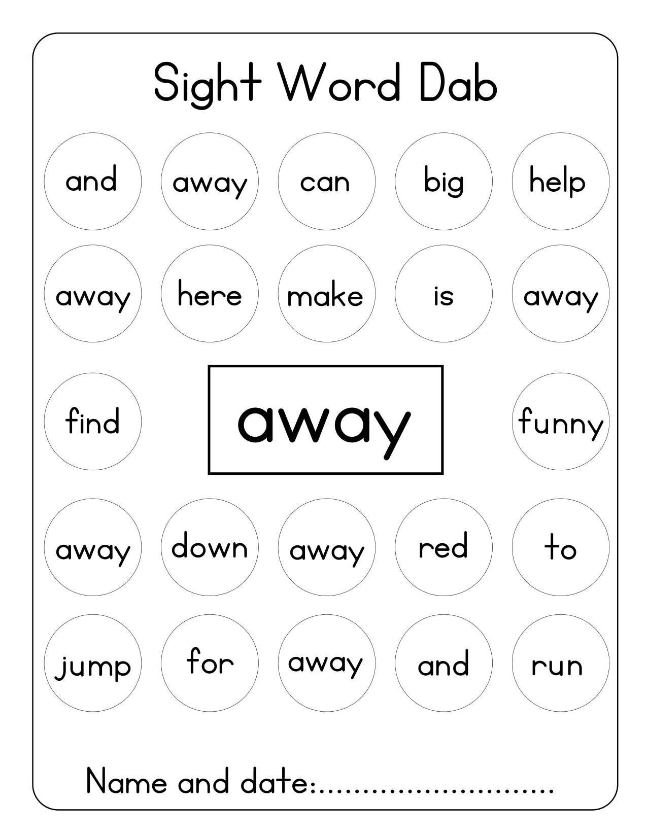 Printable Dolch Sight Words Dab It Worksheets Preschool - Etsy