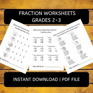 Fraction Worksheets Grades 2-3 - Etsy