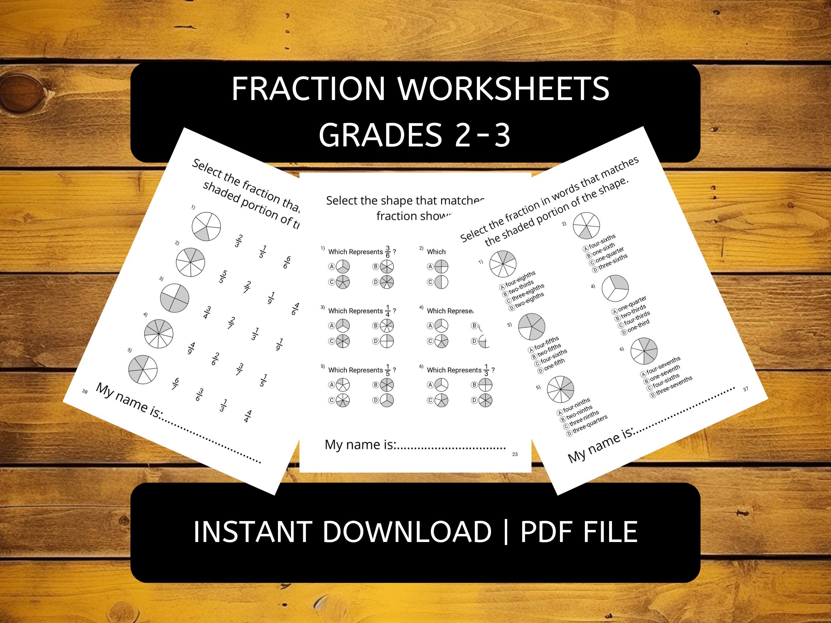 Fraction Worksheets Grades 2-3 - Etsy