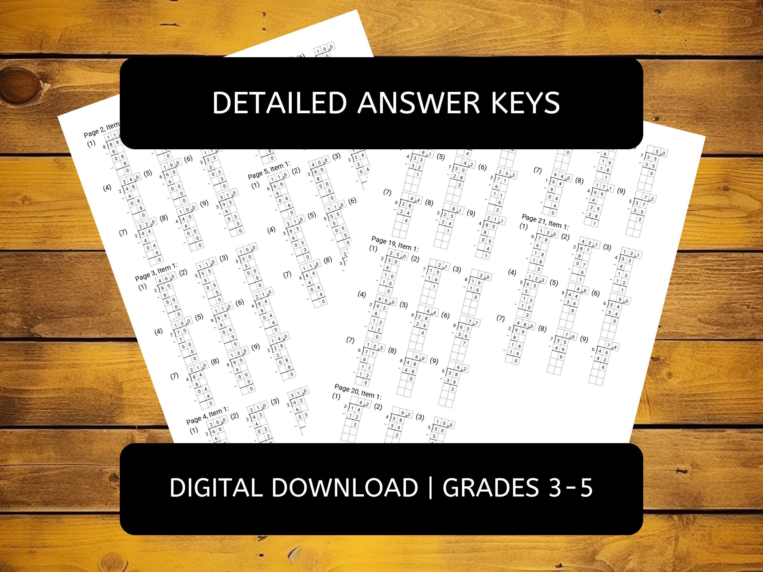 Long Division Worksheets | Single Digit Divisor Grades 3-5 - Etsy