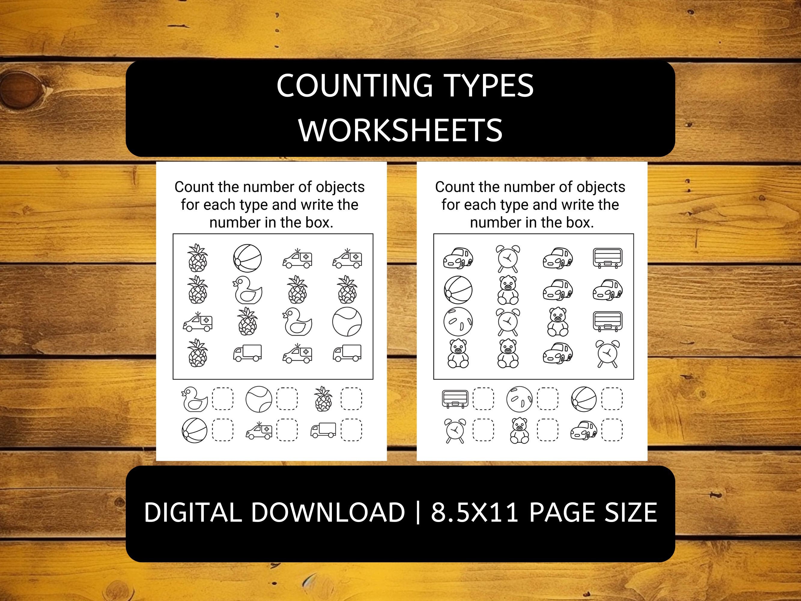40 Printable Math Counting Worksheets for Preschool and Kindergarten - Etsy