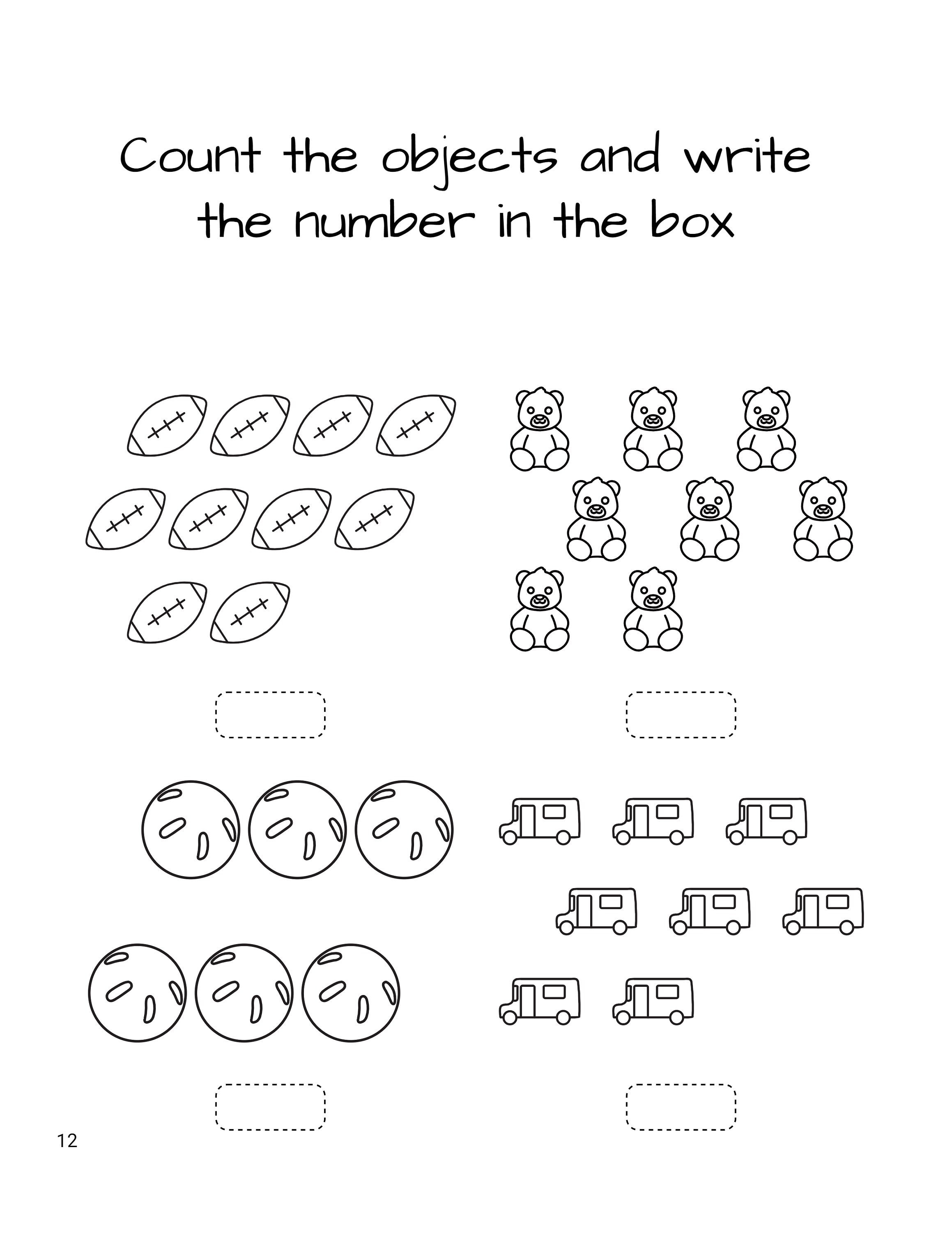 30 Printable Counting Worksheets for Preschool and Kindergarten Math - Etsy