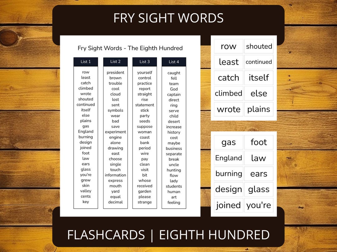 Fry Sight Words Flashcards Printable Eighth Hundred | High Frequency ...