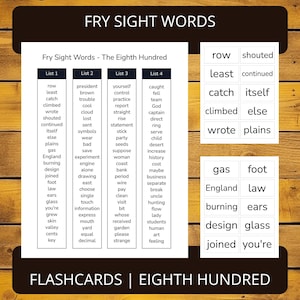 Fry Sight Words Flashcards Printable Eighth Hundred | High Frequency ...