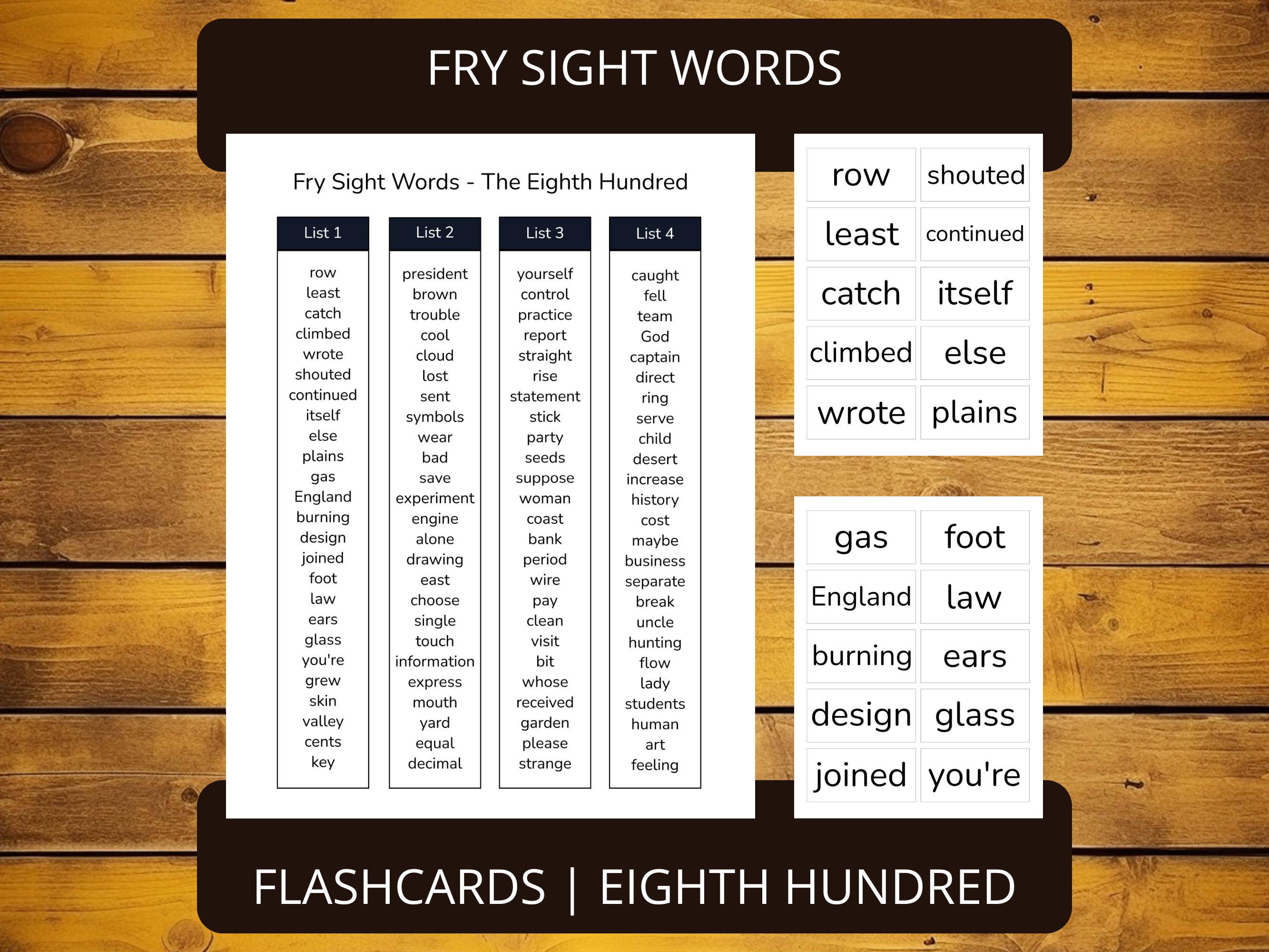 Fry Sight Words Flashcards Printable Eighth Hundred | High Frequency ...