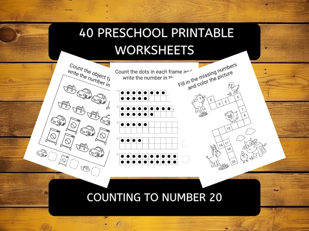 Preschool Printable Math Worksheets Counting to 20 - Etsy