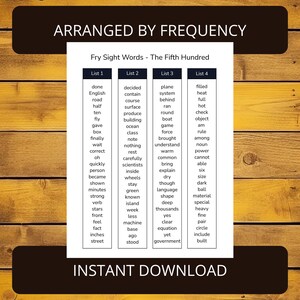 Fry Sight Words Flashcards Printable Fifth Hundred | High Frequency ...