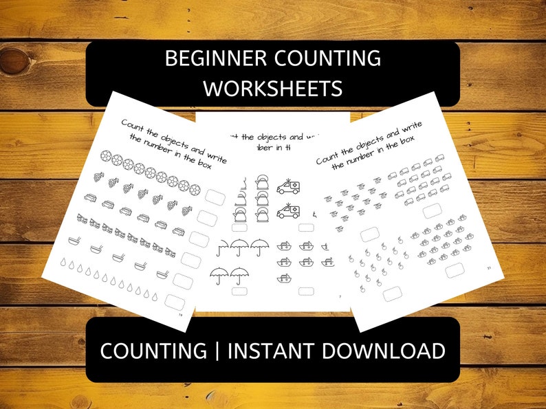 30 Printable Counting Worksheets for Preschool and Kindergarten Math - Etsy