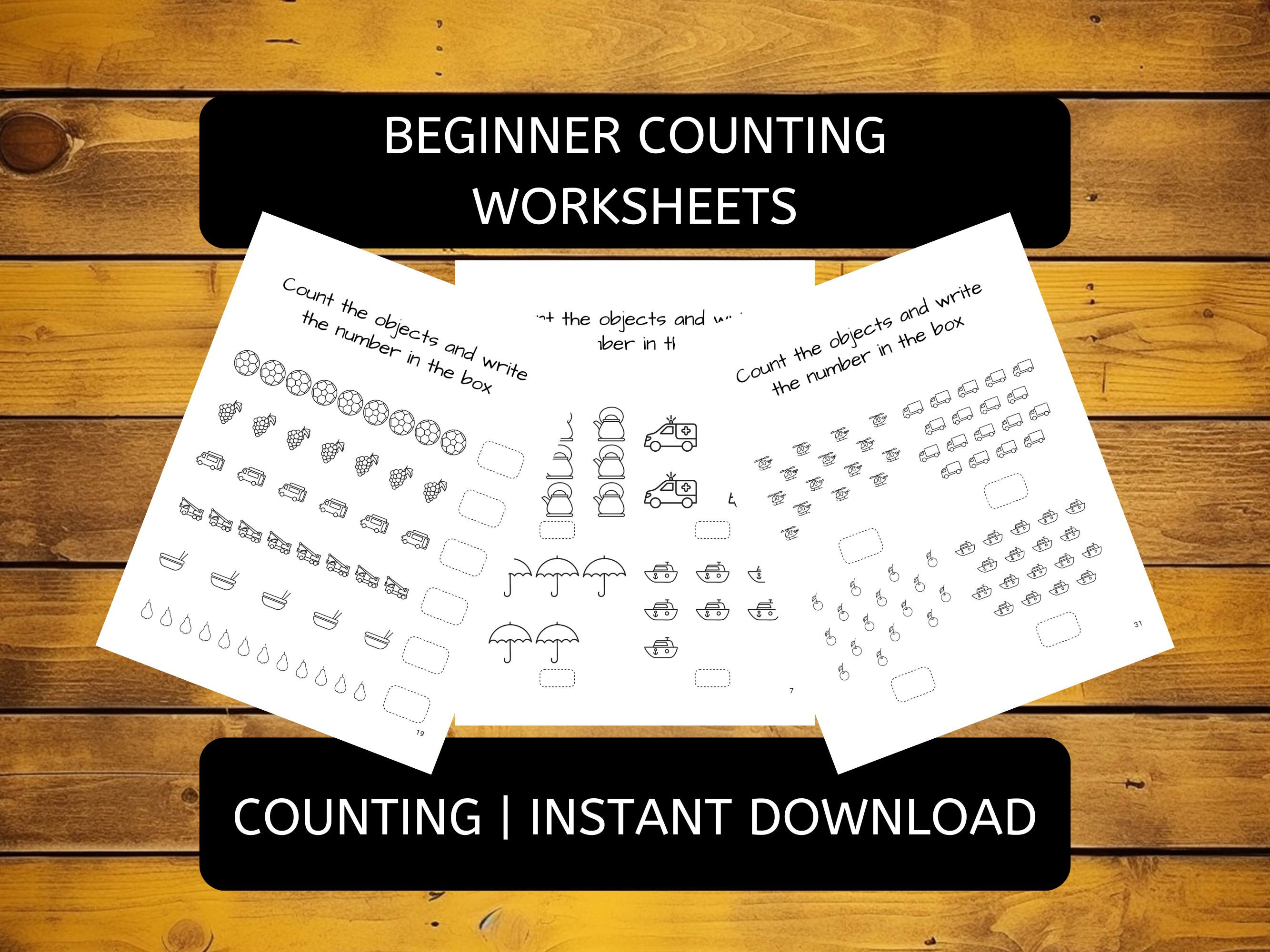 30 Printable Counting Worksheets for Preschool and Kindergarten Math - Etsy