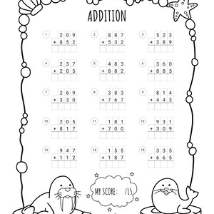 50 Printable Triple Digit Addition and Subtraction Practice - Etsy
