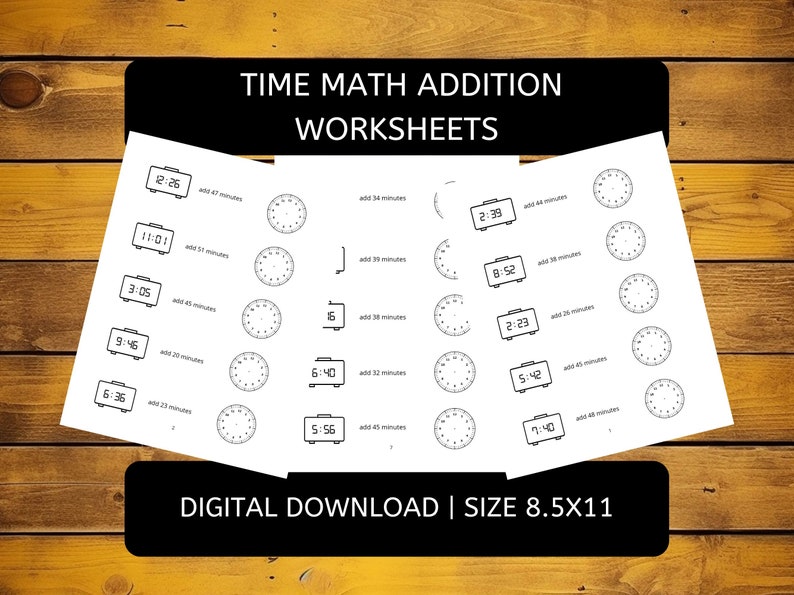 Time Math Addition Worksheets - Etsy