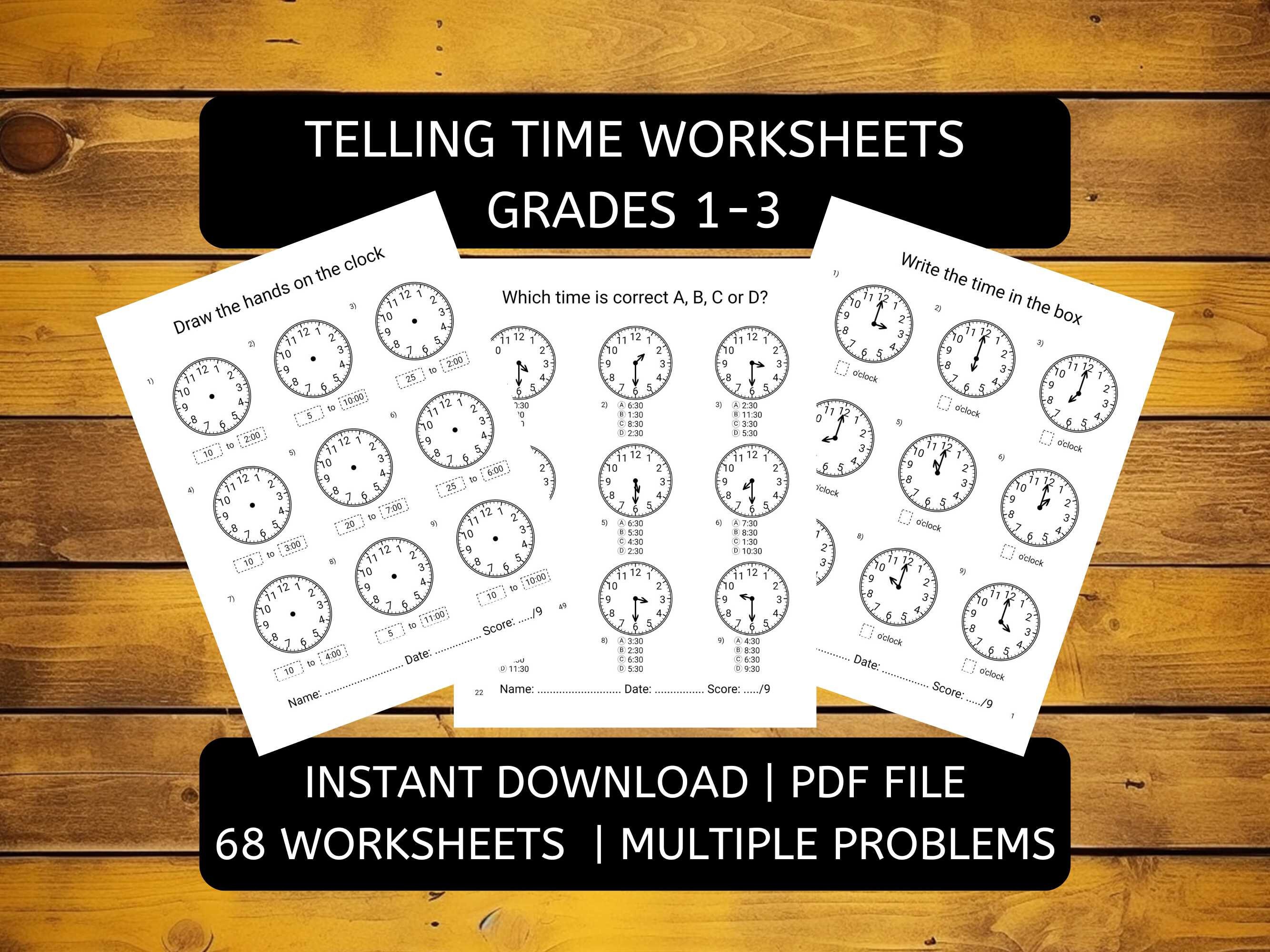 Telling Time Worksheets Grades 1-3 - Etsy