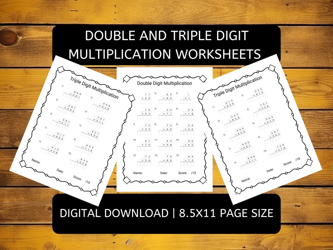 Math Multiplication Practice Double and Triple Digit Numbers Grades 3-6 ...