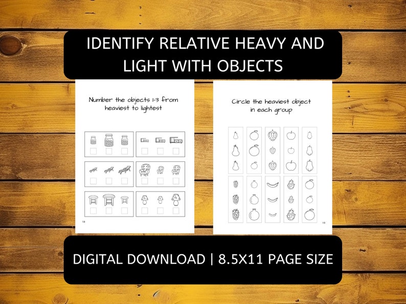 Measurement Worksheets Preschool Size and Weight - Etsy