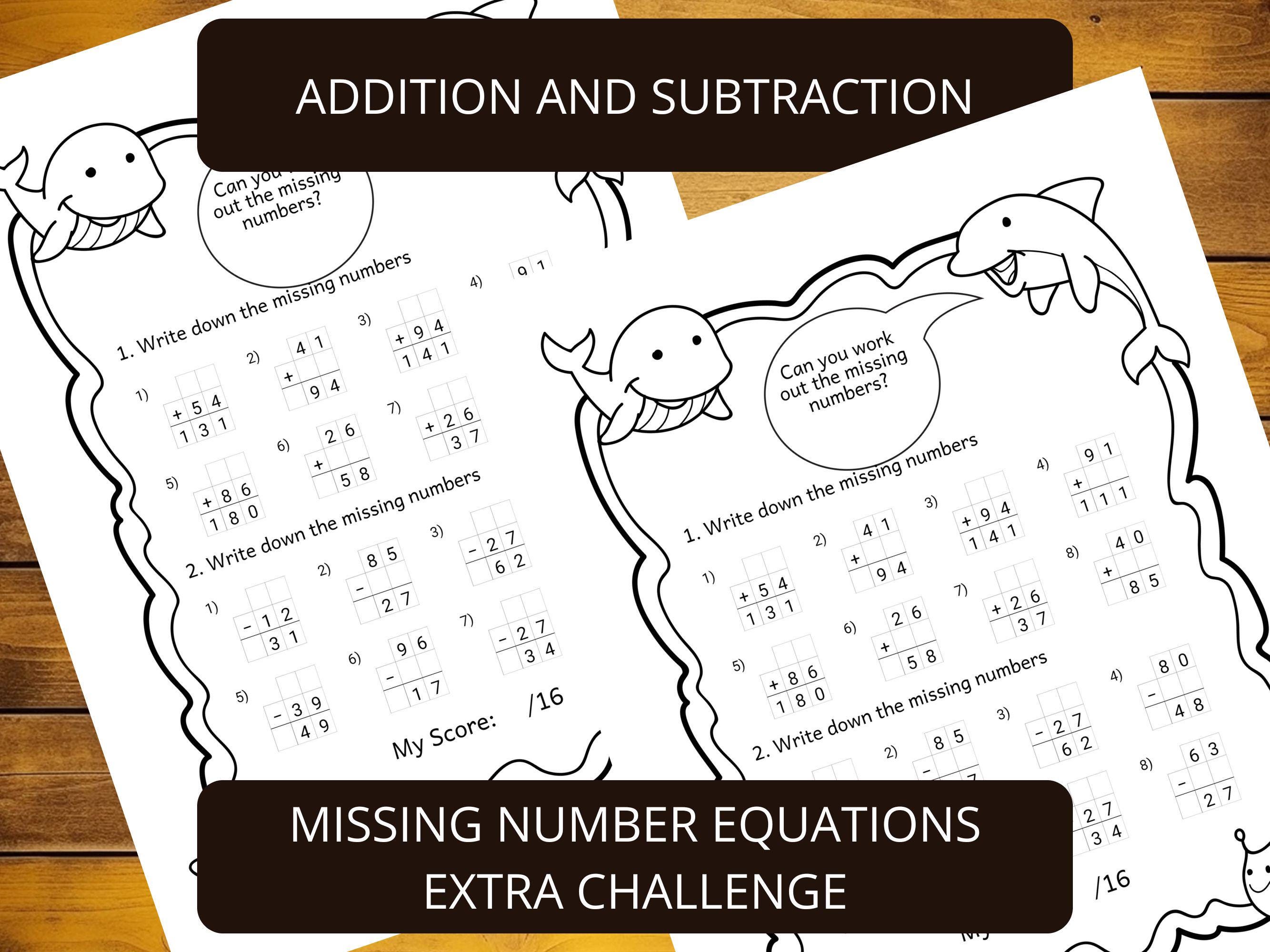 Math Addition and Subtraction Worksheets | Single, Double and Missing ...