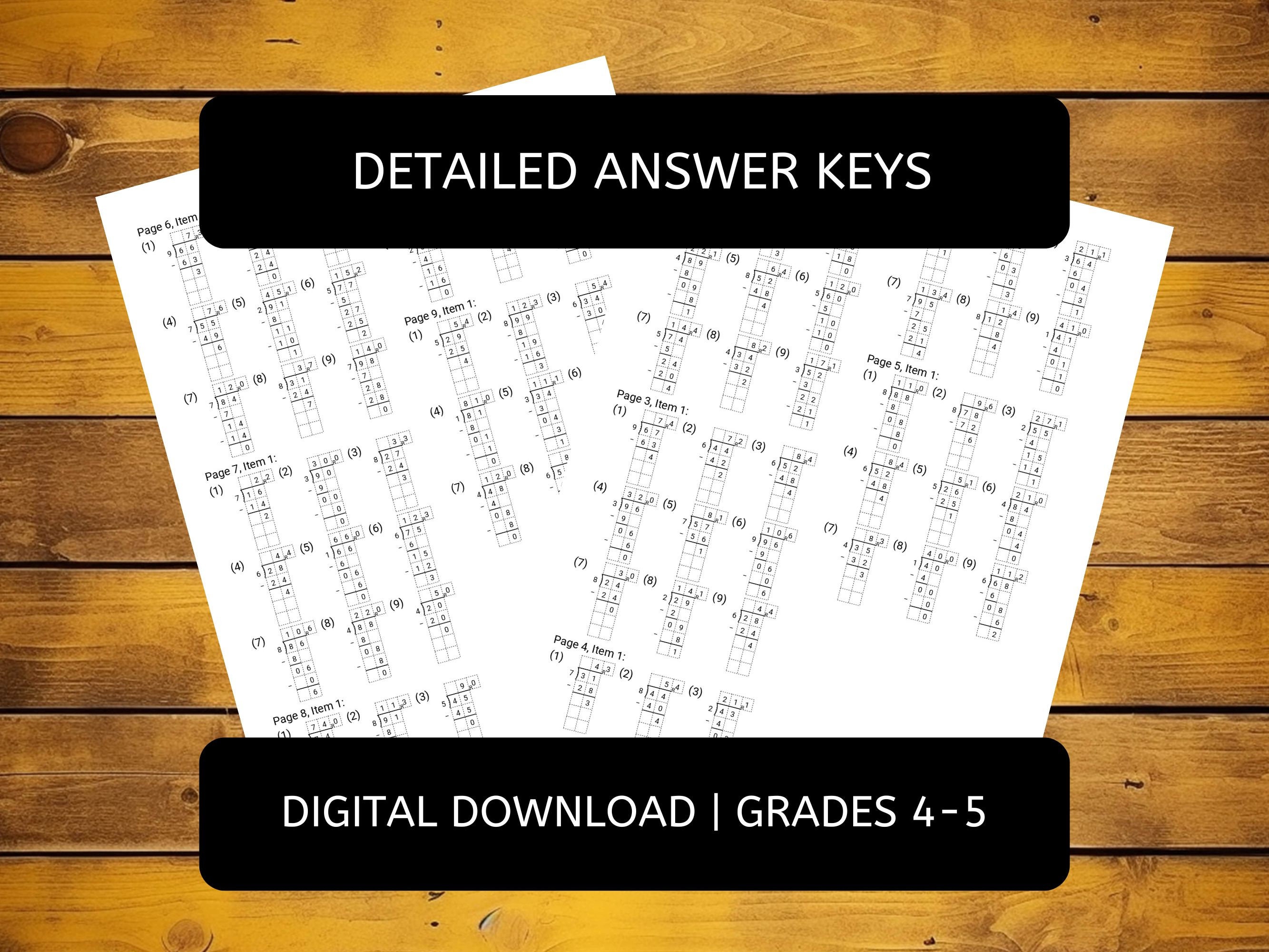 Long Division Worksheets | Single Digit Divisor Grades 4-5 - Etsy