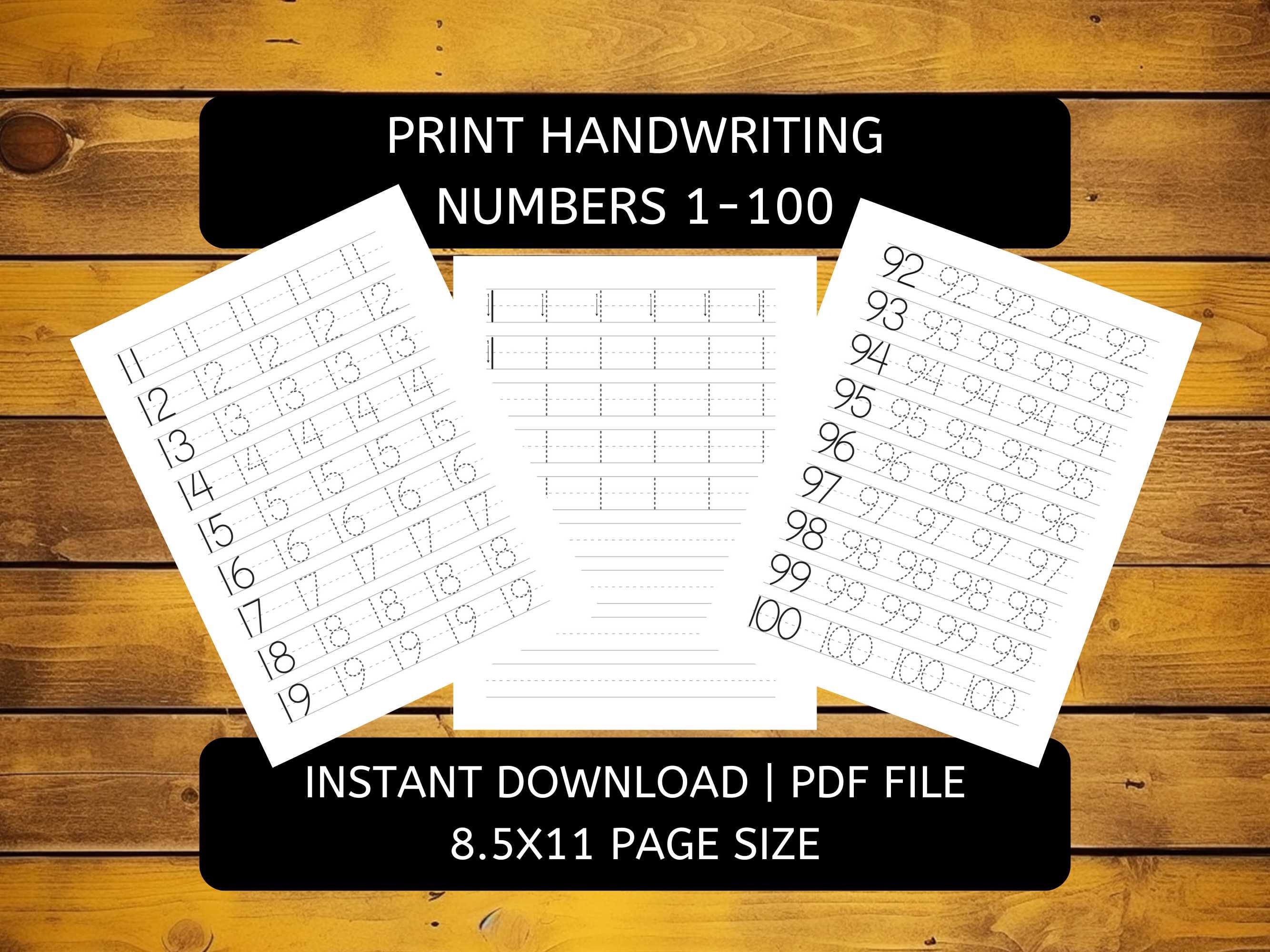 Print Handwriting Numbers 1-100 Kindergarten Age and Up - Etsy