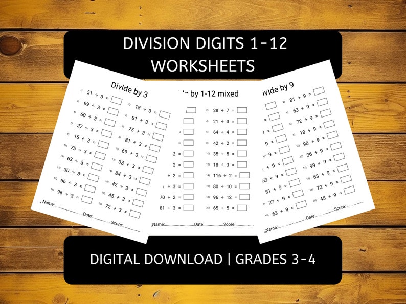 Math Beginner Division Worksheets | Digits 1-12 Grades 3-4 - Etsy