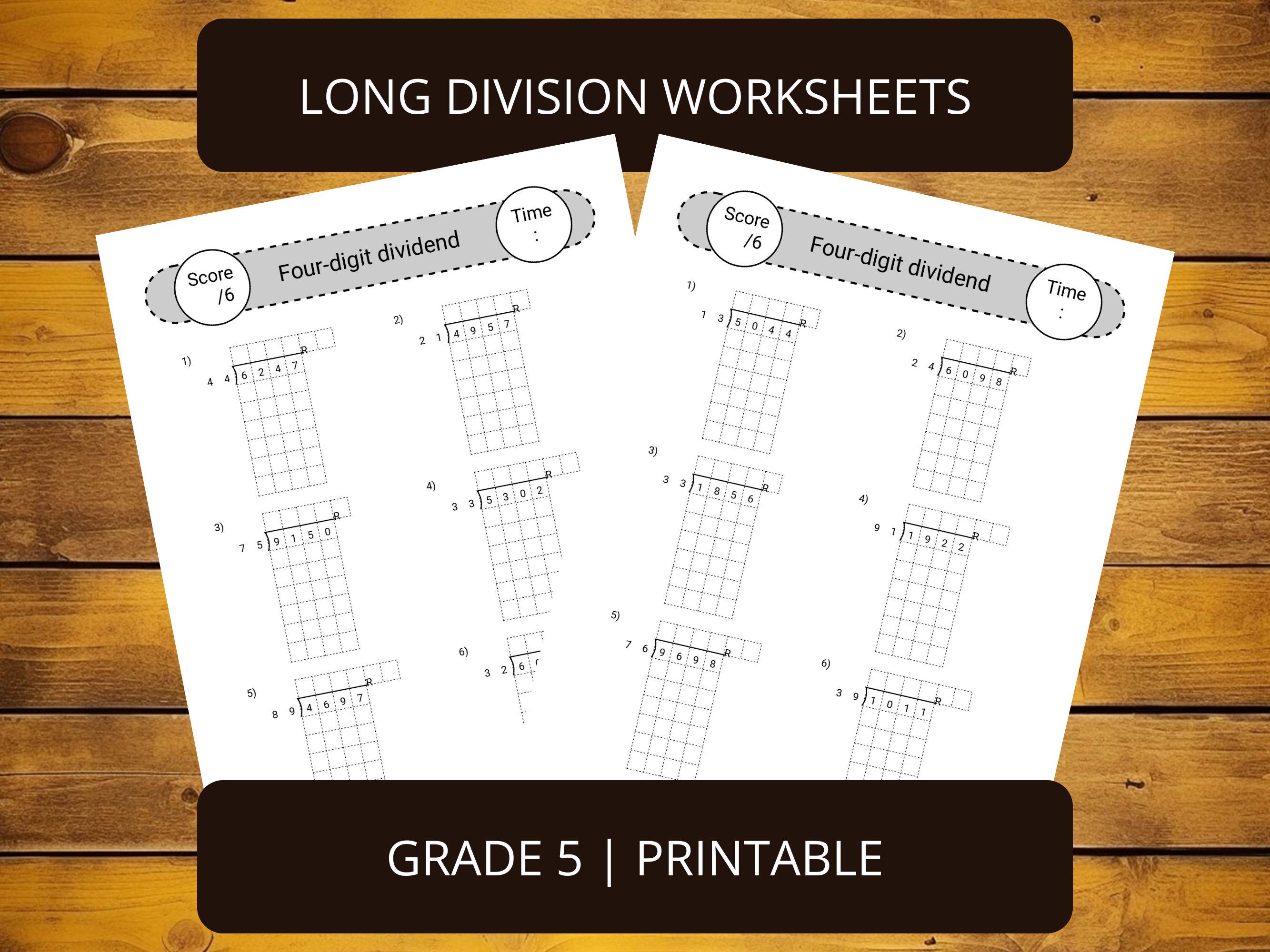 Long Division Math Worksheets Grade 5 | Double Digit Divisor | 4-digit ...