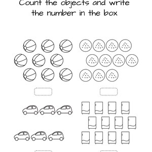 30 Printable Counting Worksheets for Preschool and Kindergarten Math - Etsy