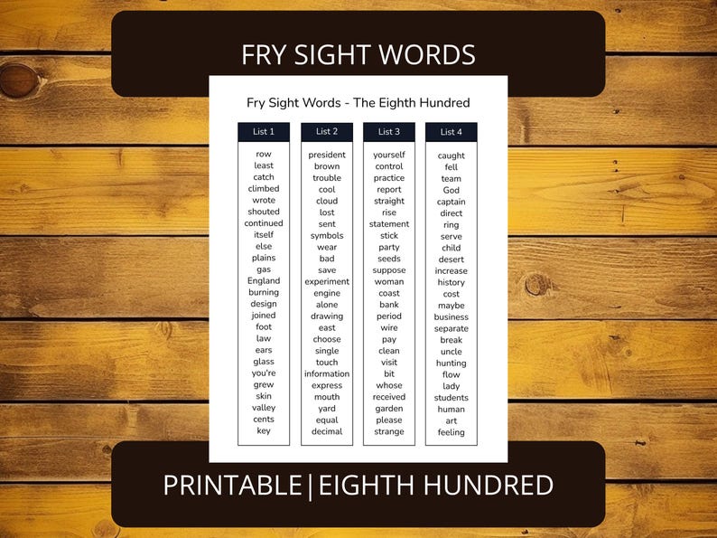 Fry Sight Words Flashcards Printable Eighth Hundred | High Frequency ...