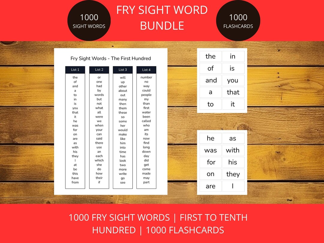 Fry Sight Words Flashcards Printable Bundle First-tenth Hundred | High ...