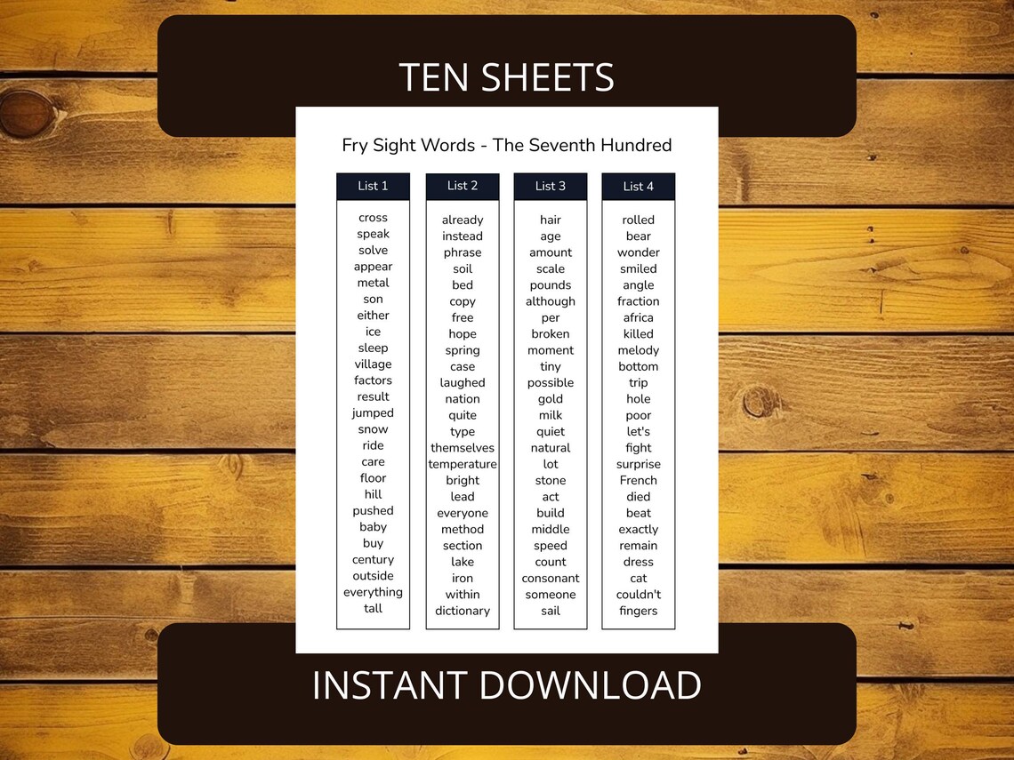 1000 Fry Sight Words Printable | High Frequency Words | Learn Spelling ...