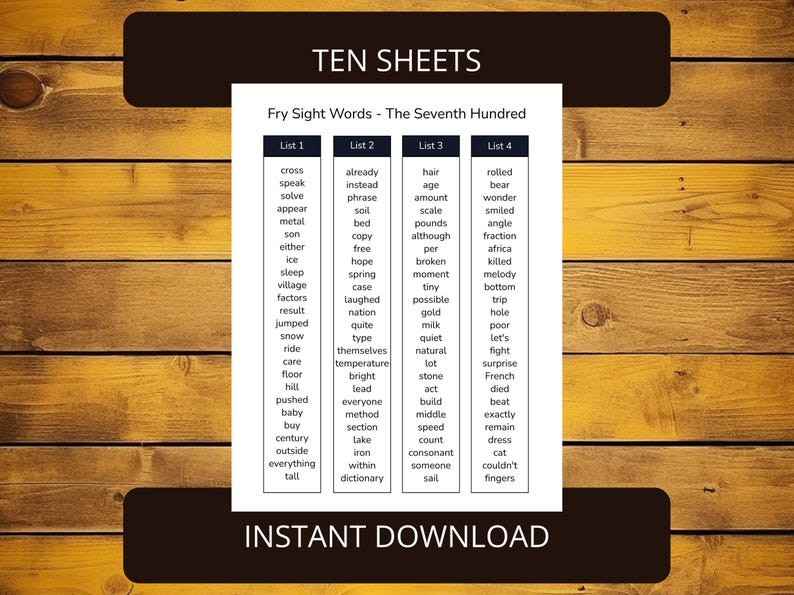 1000 Fry Sight Words Printable | High Frequency Words | Learn Spelling ...