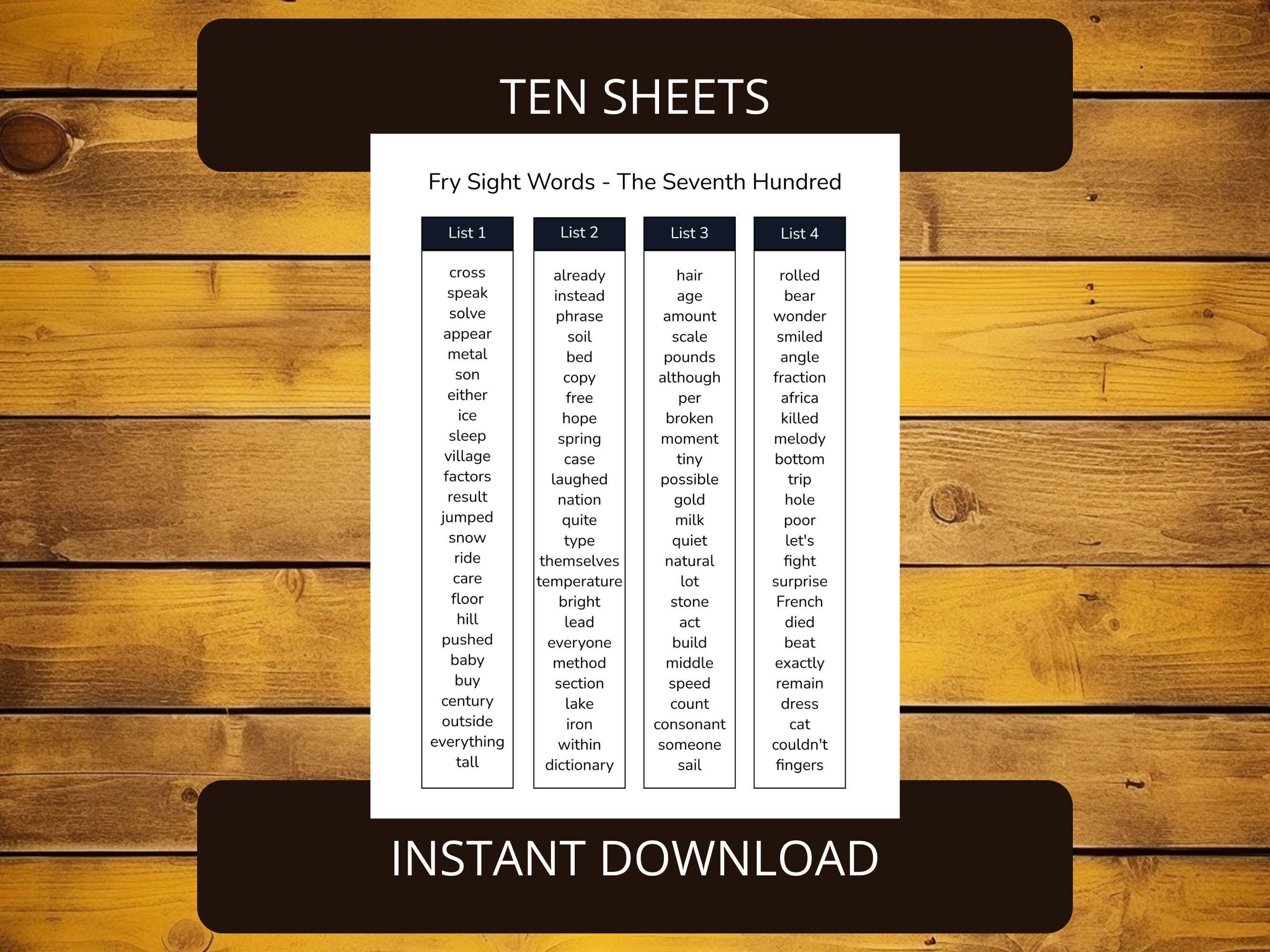 1000 Fry Sight Words Printable | High Frequency Words | Learn Spelling ...