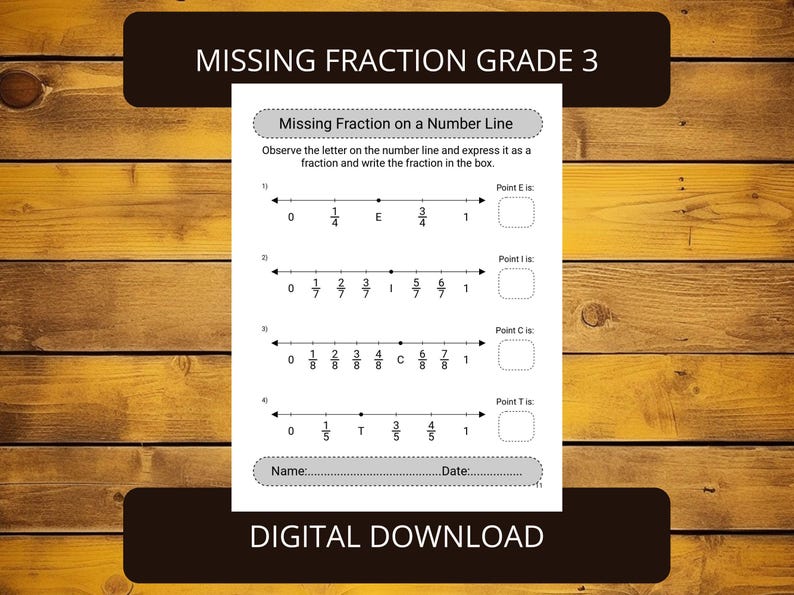 Math Missing Fraction Number Line Worksheets Grade 3 | Write the ...