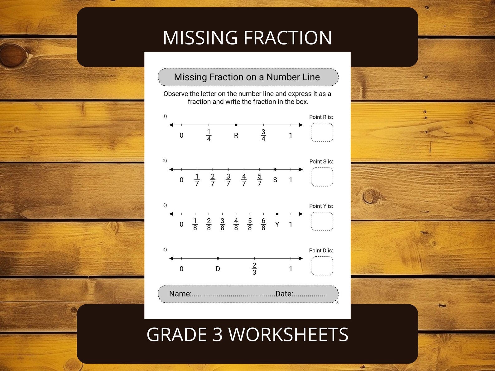 Math Missing Fraction Number Line Worksheets Grade 3 | Write the ...