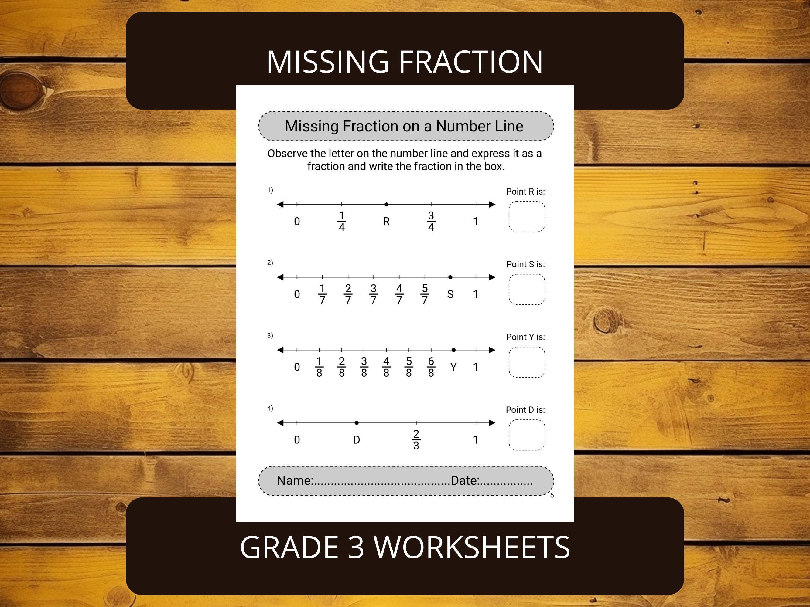 Math Missing Fraction Number Line Worksheets Grade 3 | Write the ...