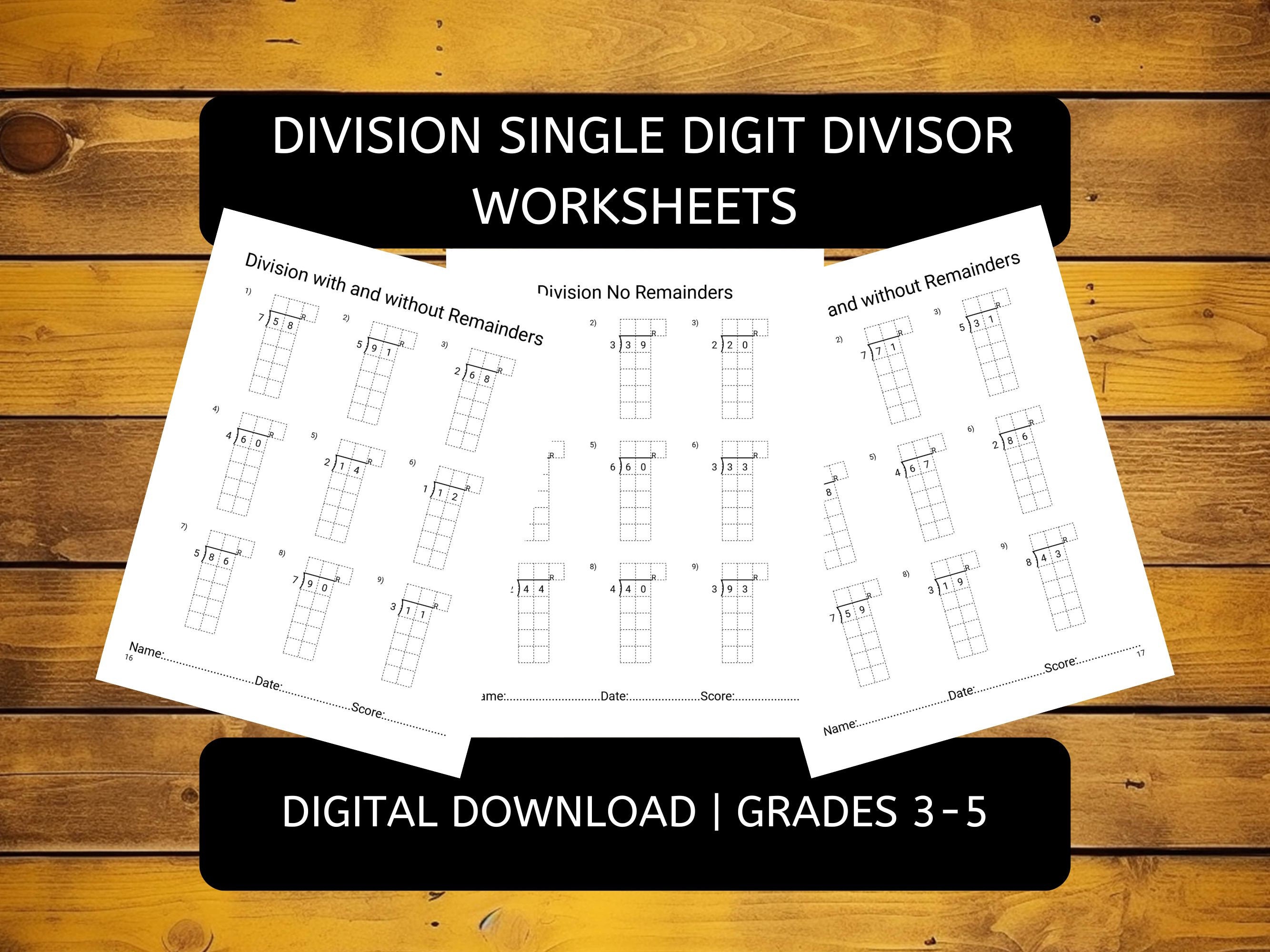Long Division Worksheets | Single Digit Divisor Grades 3-5 - Etsy