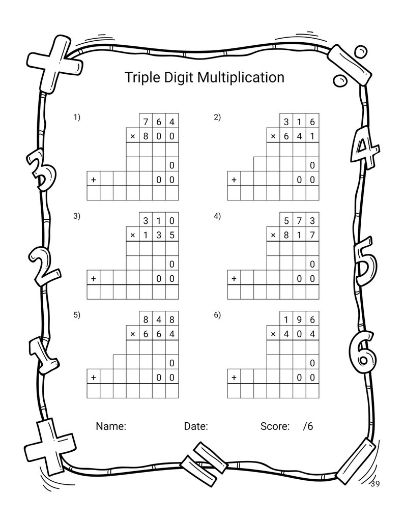 Step Multiplication Math Practice Worksheets Double and Triple Digit ...