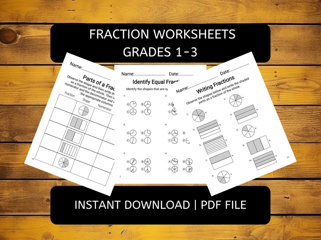 Fraction Worksheets Grades 1-3 - Etsy