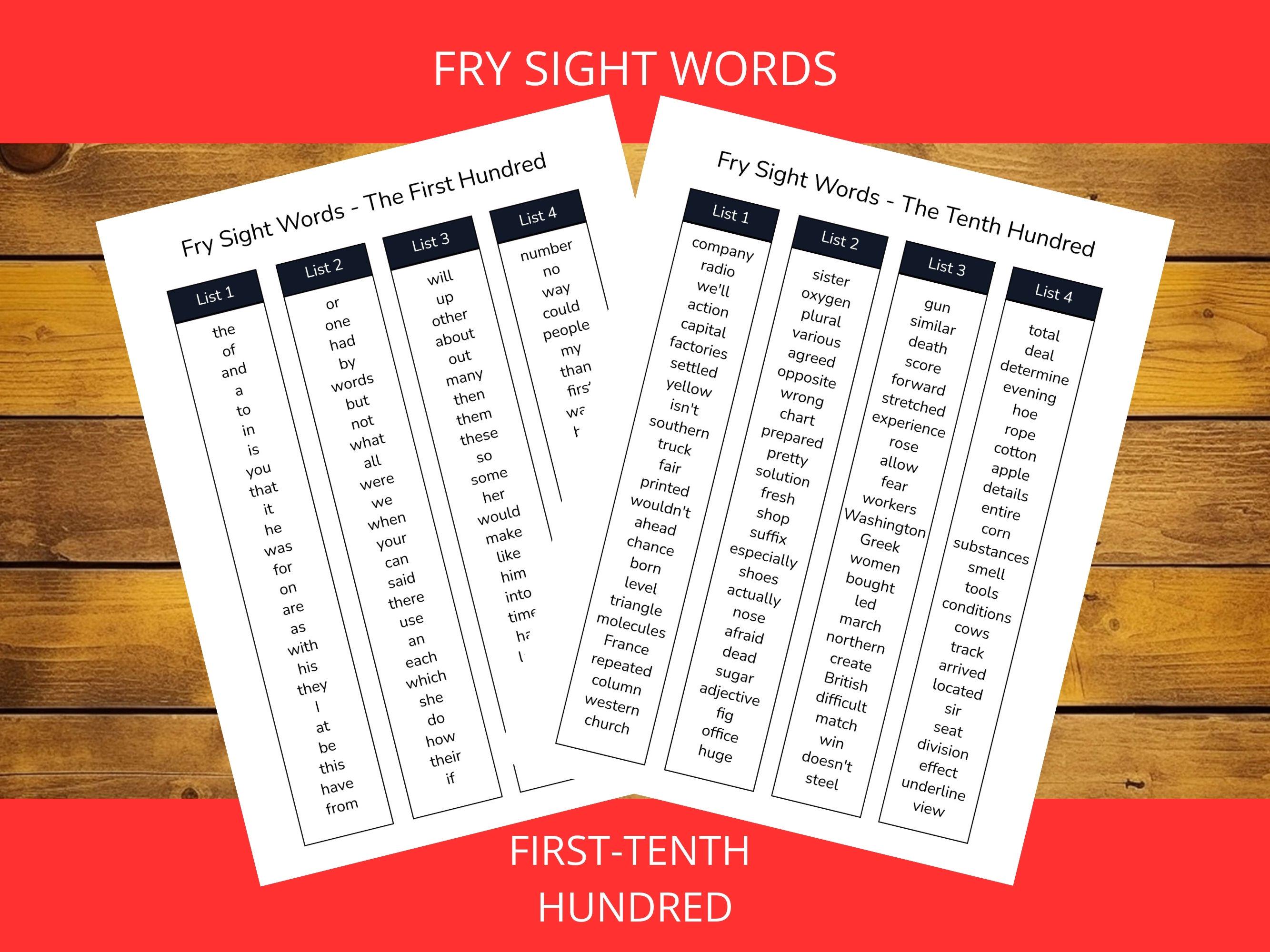 Fry Sight Words Flashcards Printable Bundle First-tenth Hundred | High ...