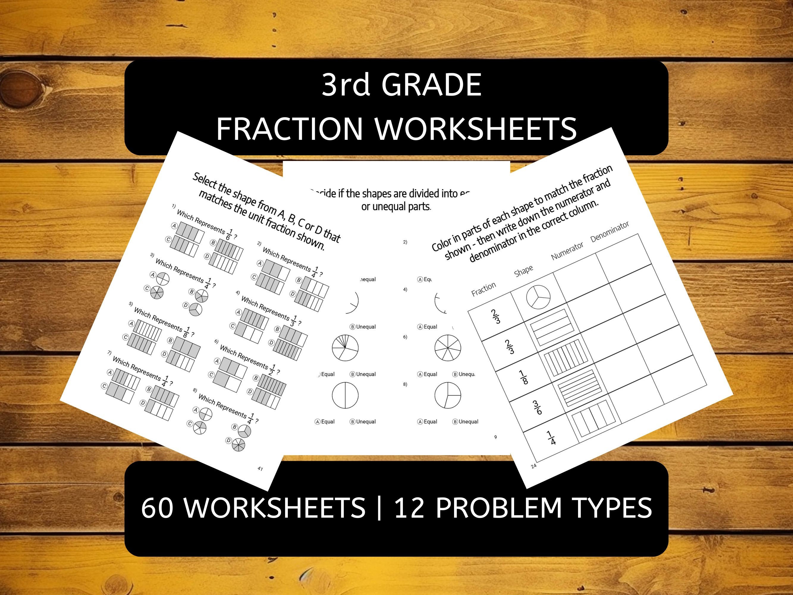 3rd Grade Fractions Worksheets | Math Practice Printable - Etsy