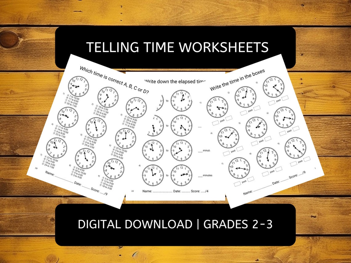 Telling Time Worksheets Grades 2-3 | Homeschool Printable - Etsy