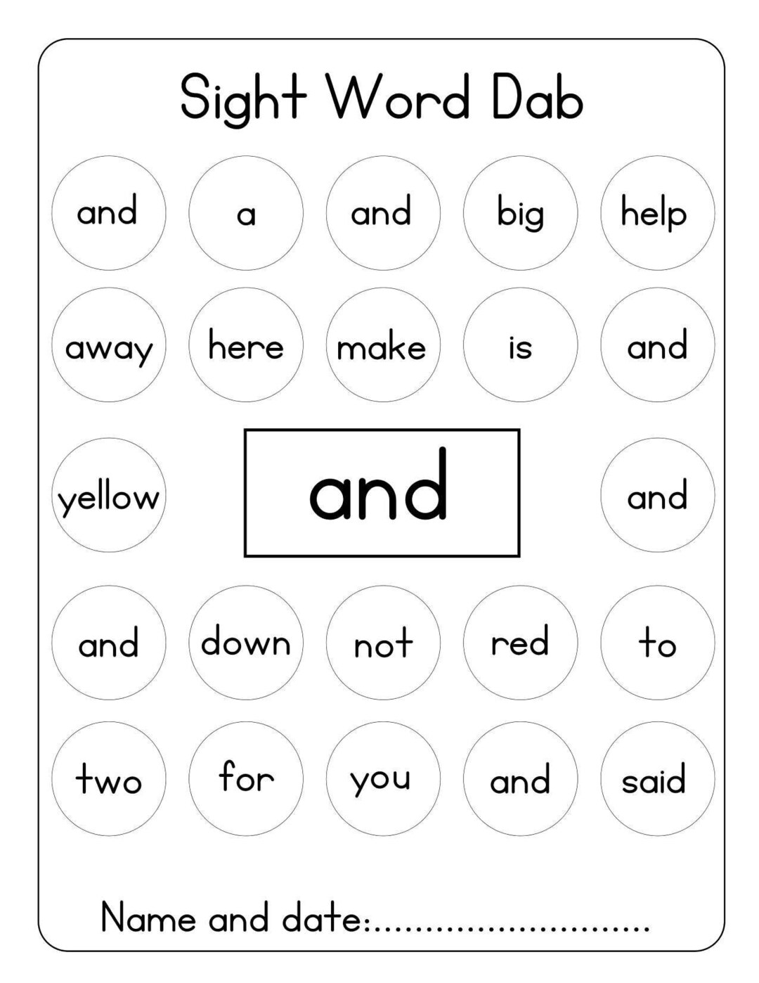 Printable Dolch Sight Words Dab It Worksheets Preschool - Etsy