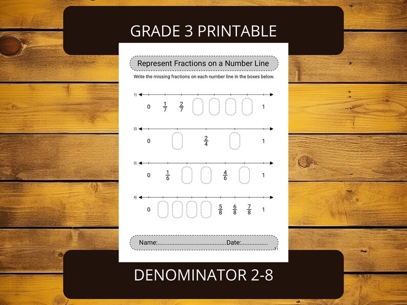 Math Fractions Number Line Worksheets Grade 3 | Write Missing Fractions ...