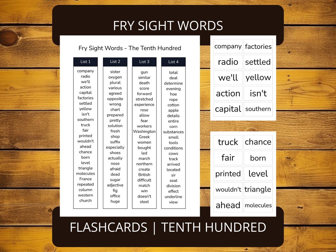 Fry Sight Words Flashcards Printable Tenth Hundred | High Frequency ...
