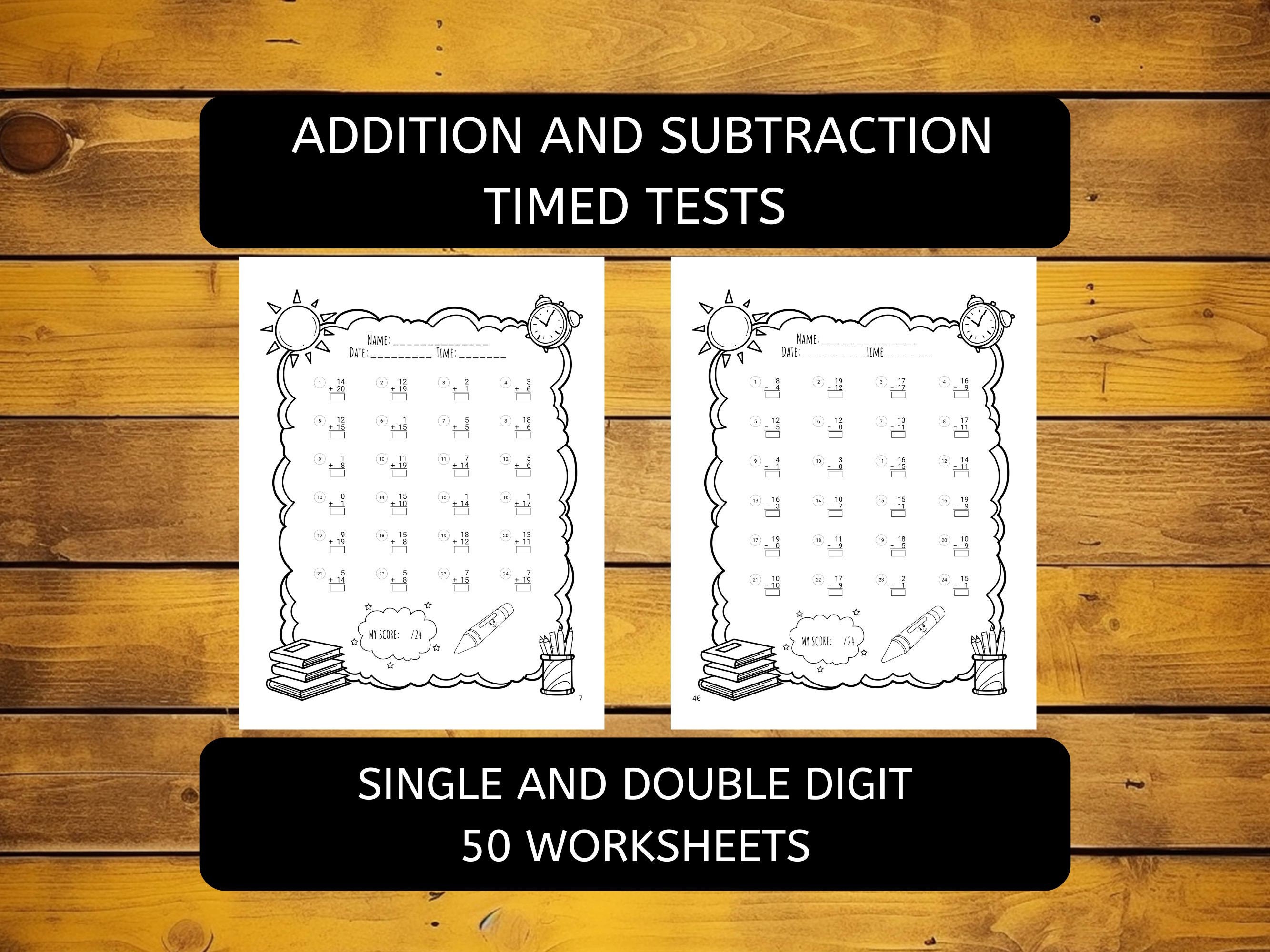 Math Addition and Subtraction Timed Tests for Kids Ages 5-8 - Etsy