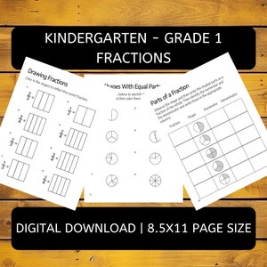 Fraction Worksheets Kindergarten to Grade 1 - Etsy