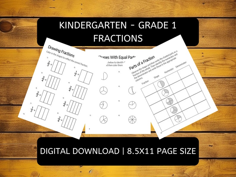 Fraction Worksheets Kindergarten to Grade 1 - Etsy
